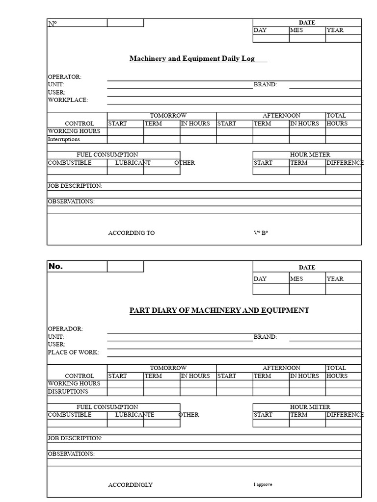 Daily Machinery Log Template | PDF