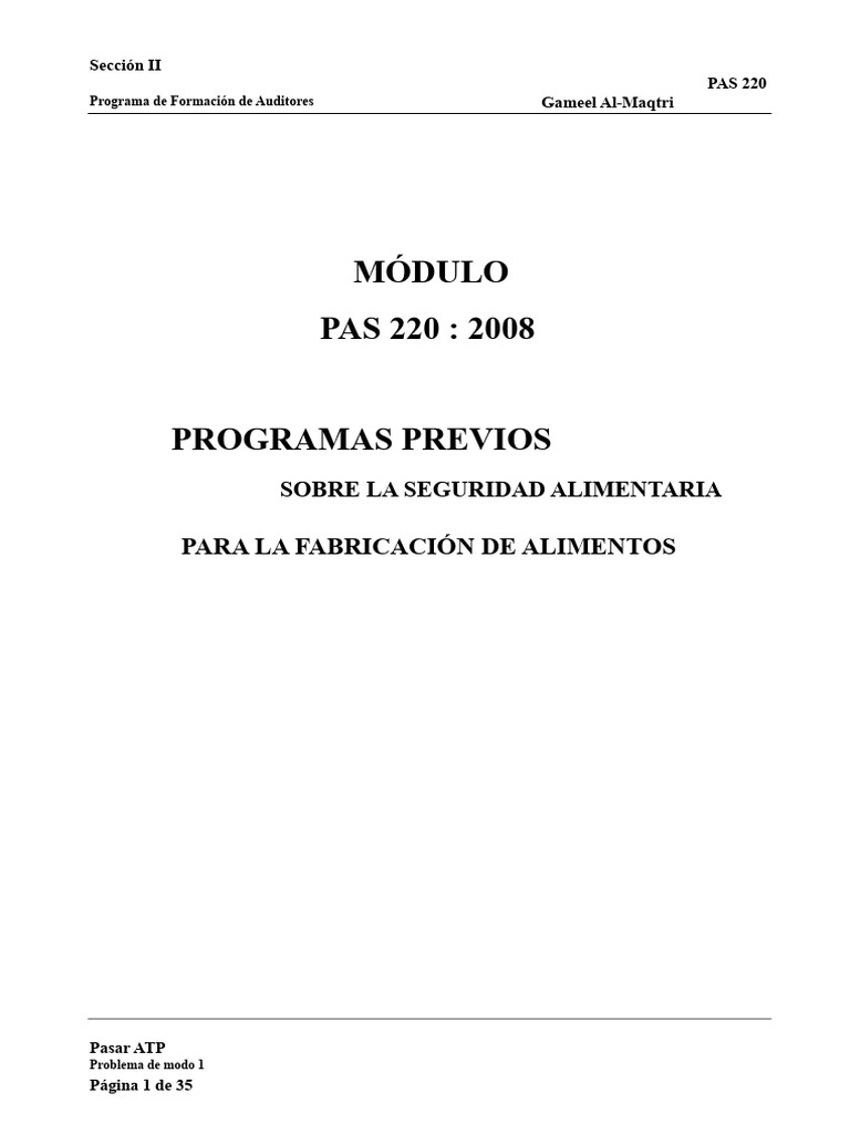 Capacitación en PAS 220 para Auditores | PDF | Agua | Seguridad alimenticia