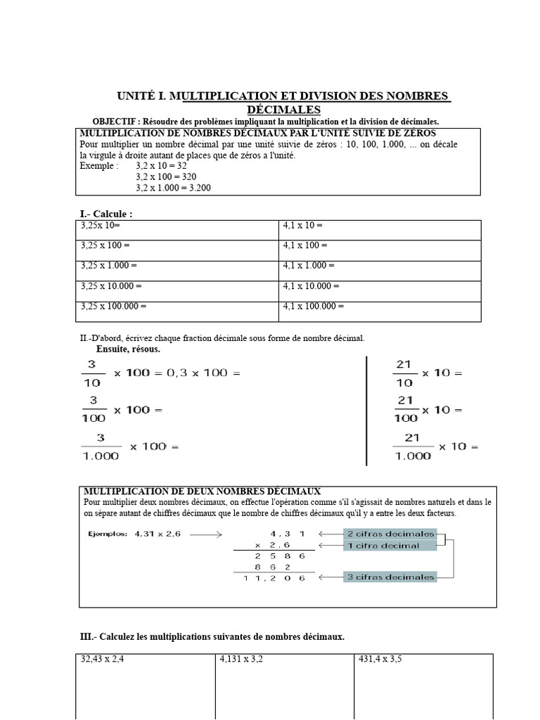 Multiplication et Division Décimales | PDF | Décimal | Multiplication