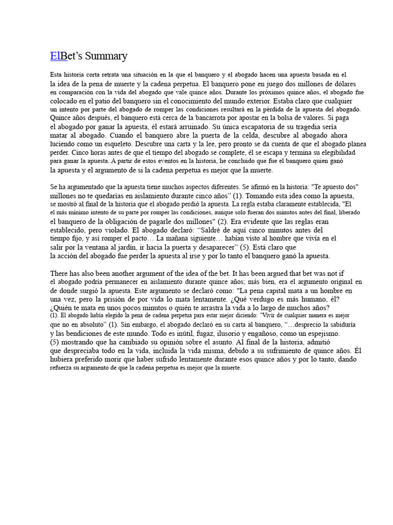 La Apuesta: Vida vs. Muerte en Relato | PDF