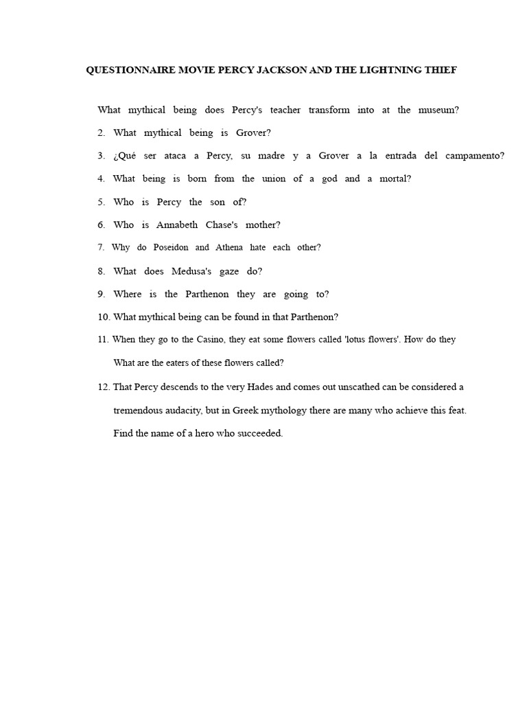 Questionnaire Movie Percy Jackson and The Lightning Thief | PDF