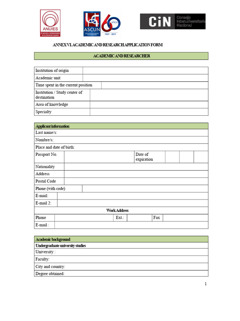 Academic and Research Application Form | PDF | Higher Education ...