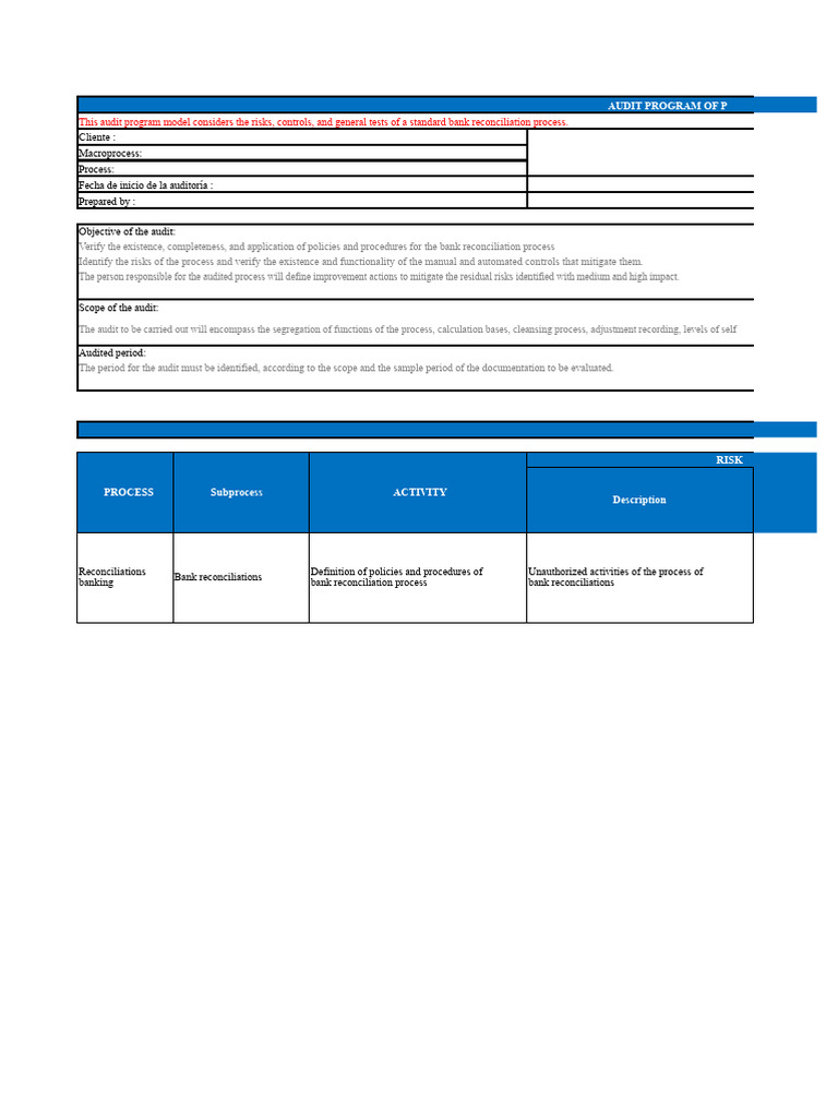 Bank Reconciliation Audit Program Guide | PDF | Banks | Audit