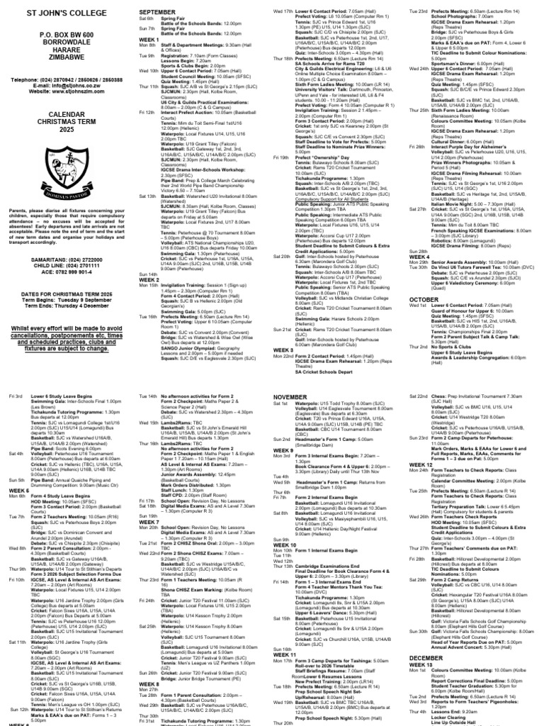 SJC Christmas Term 2025 Staff | PDF | Secondary Education | Schools