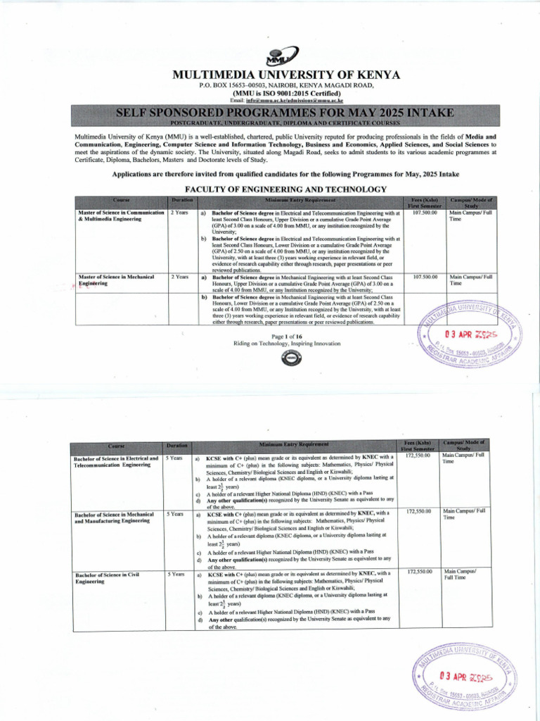 Self Sponsored Programmes For May 2025 Intake | PDF