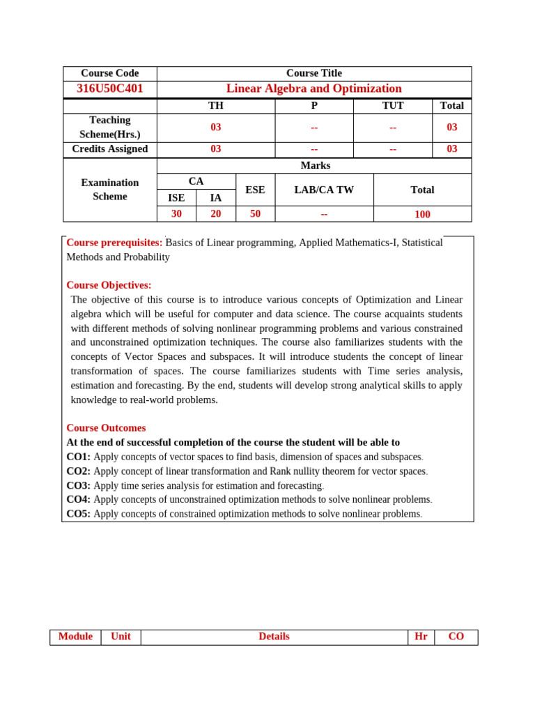 Linear Algebra & Optimization Course Guide | PDF | Linear Map | Mathematical Optimization