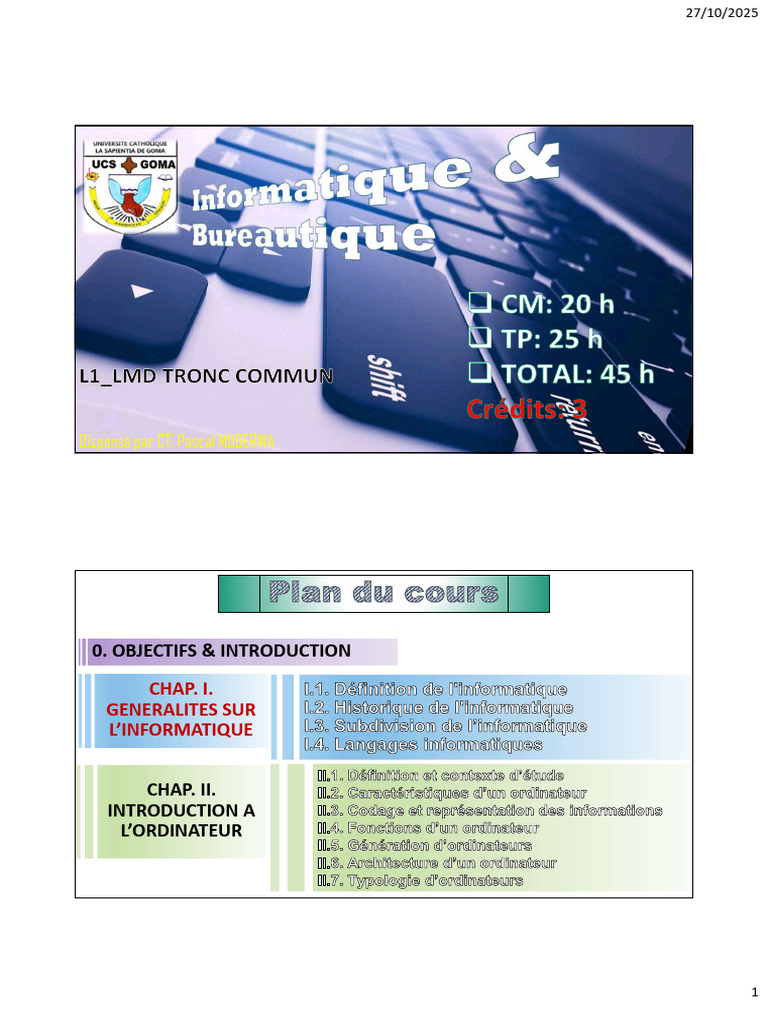 Note Informatique l1 LMD Tronc Commun 2025 - 2026 | PDF | Informatique ...