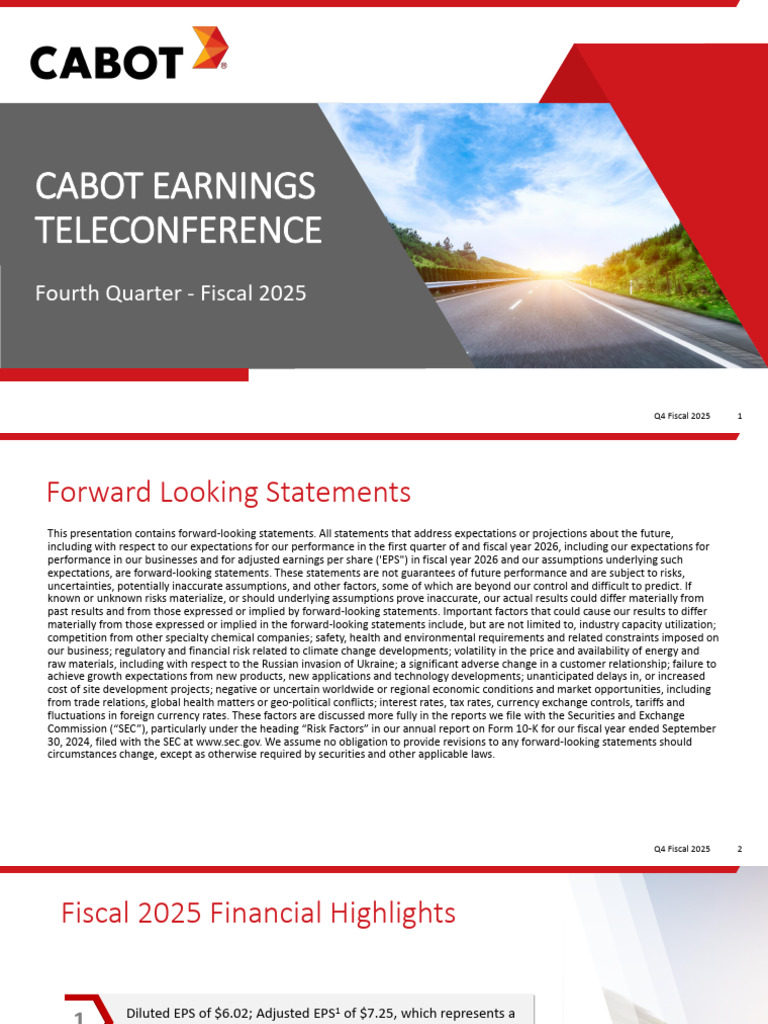 Cabot Q4 Fiscal 2025 Earnings Report | PDF | Taxes | Free Cash Flow