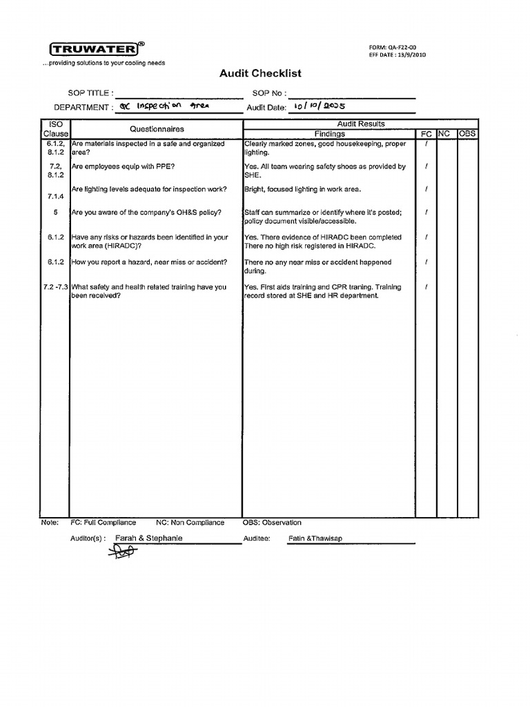 IA Checklist - QC | PDF