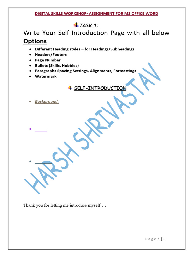 Ms Office Word Assignments-Harsh Shrivastav | PDF