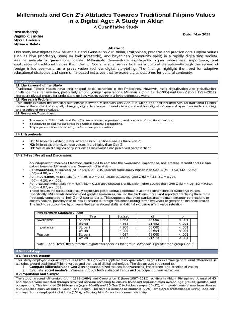 Quantitative Research - Group 3 Millennials and Gen Z | PDF ...