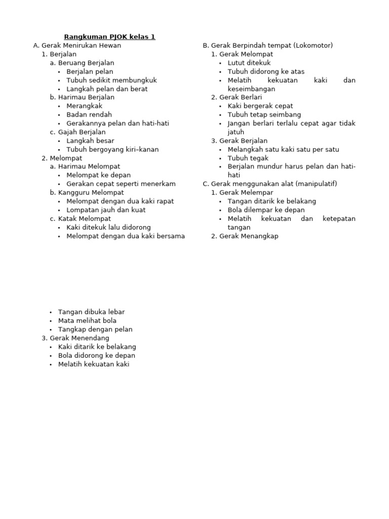 Rangkuman Gerak PJOK Kelas 1 | PDF