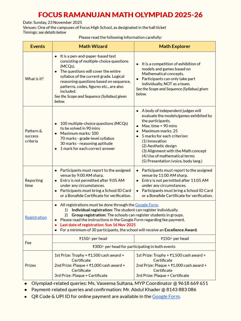 FHS Math Olympiad 2025-26 Brochure | PDF | Area | Equations