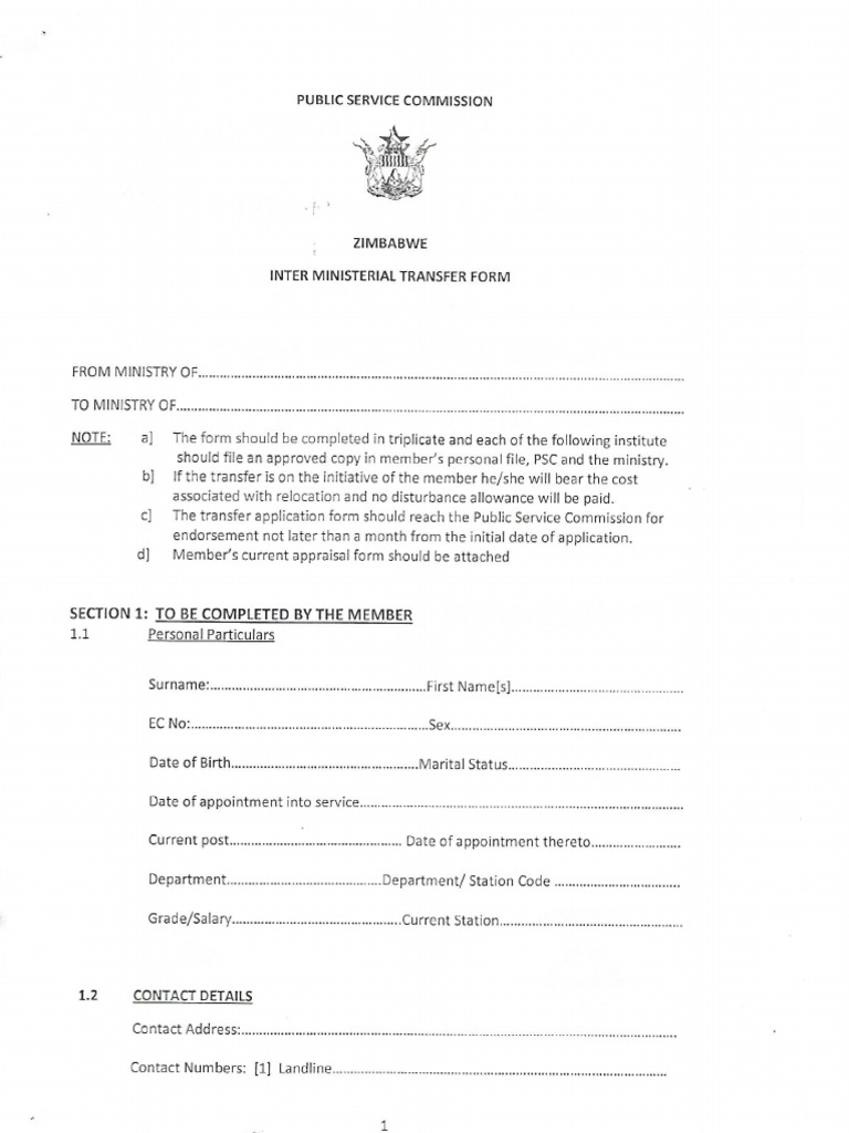 Inter Ministerial Transfer Form | PDF