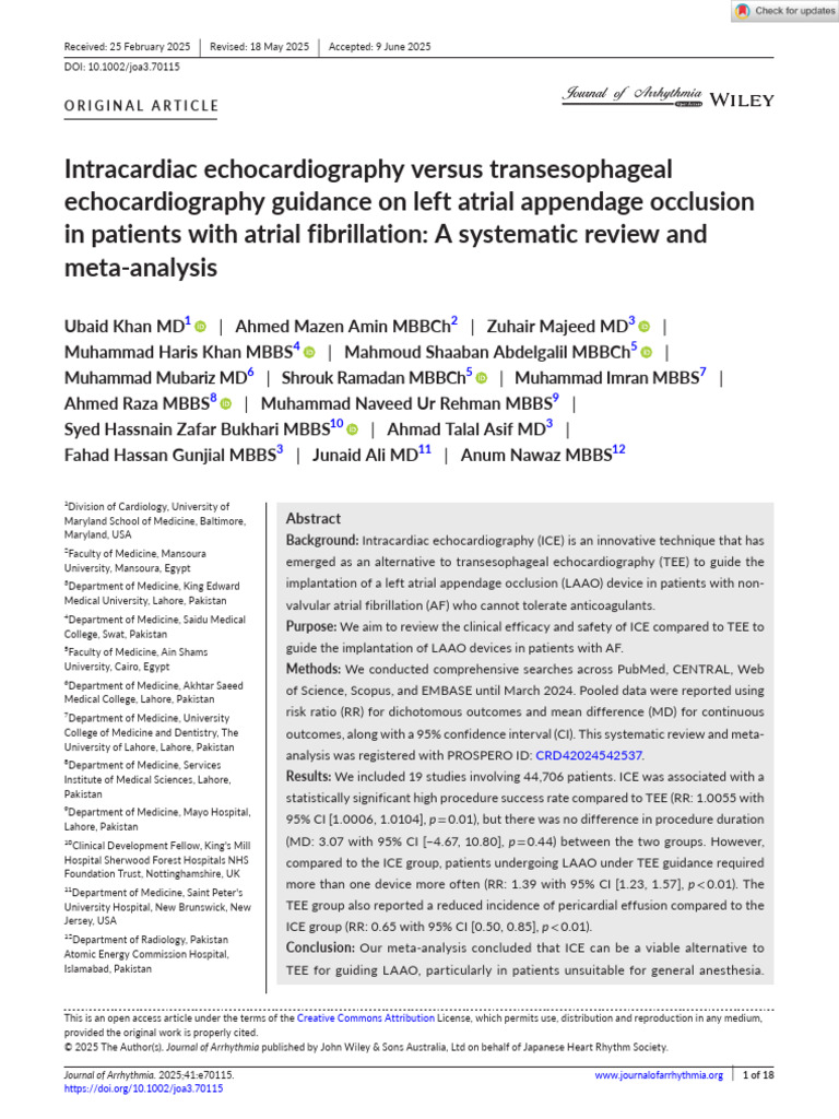 TEE Vs ICE (Meta Analysis) | PDF | Medicine | Cardiology
