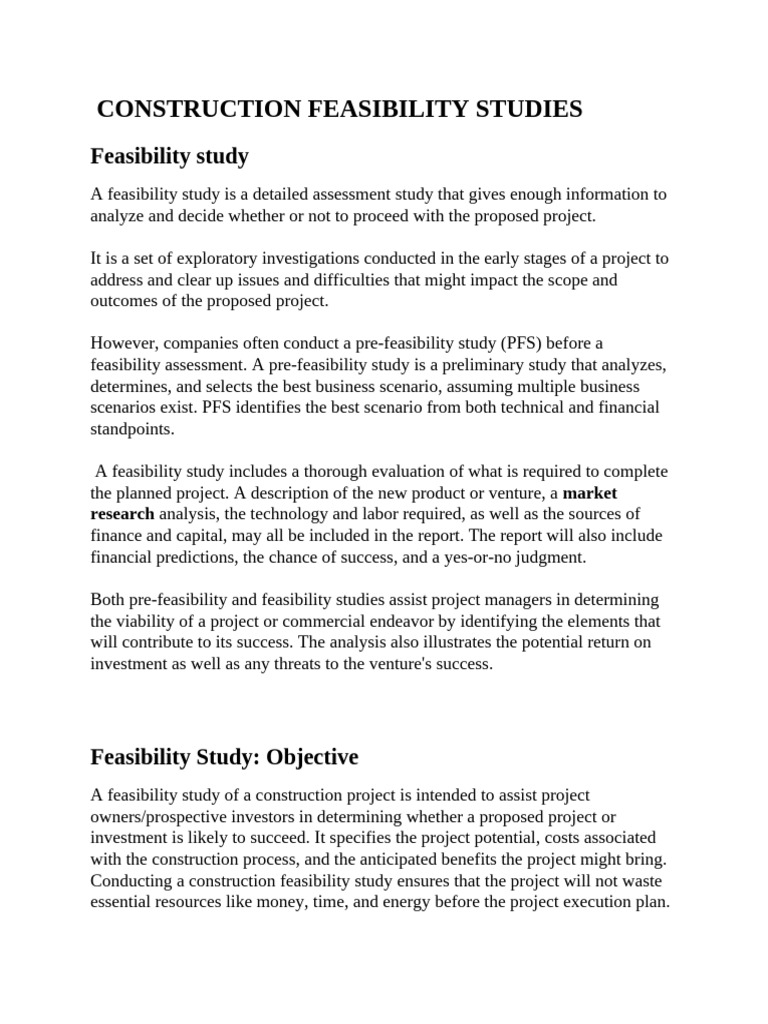 Construction Feasibility Study Guide | PDF | Cost–Benefit Analysis ...
