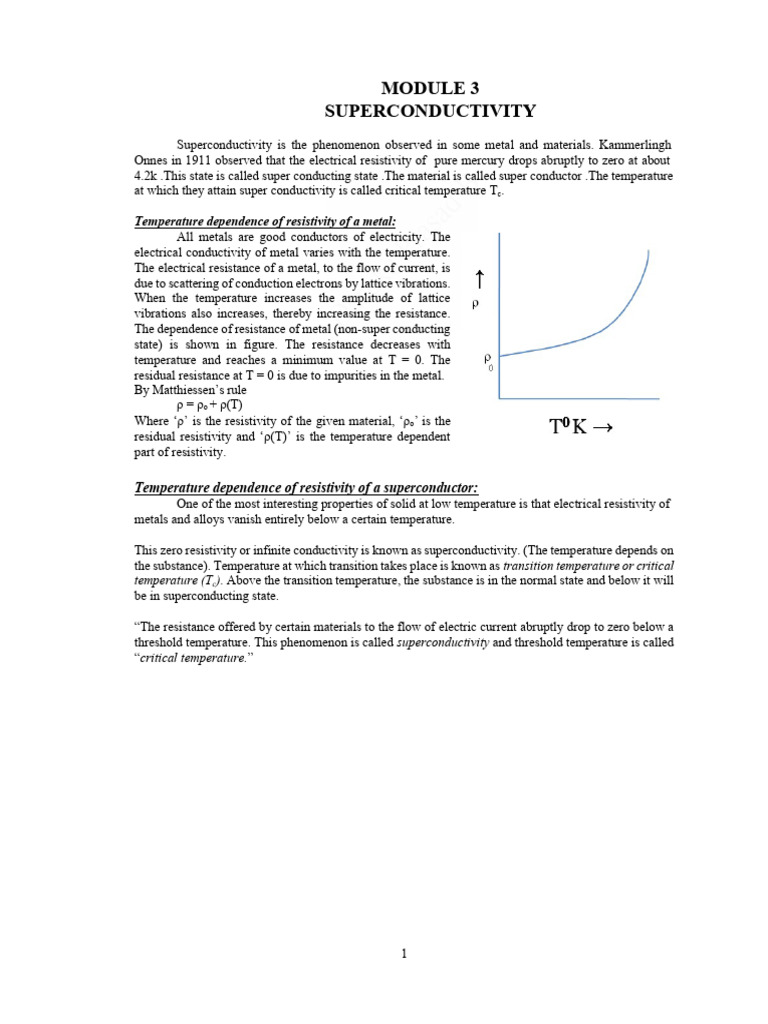 Module 3 Superconductivity | PDF | Superconductivity | Electrical Resistivity And Conductivity