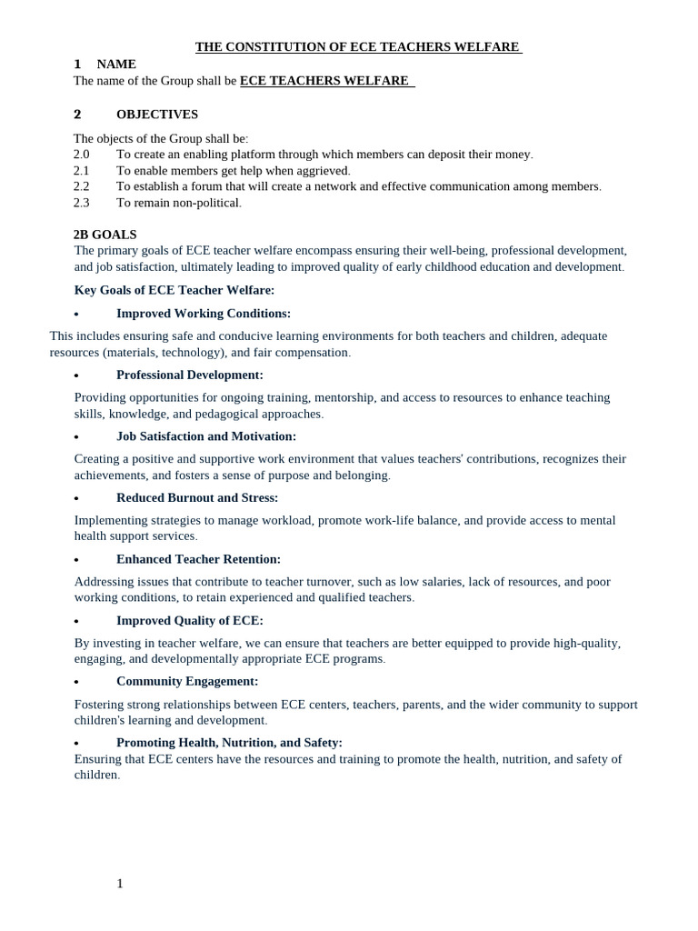 WELFARE CONSTITUTION FINAL (1) | PDF | Teachers