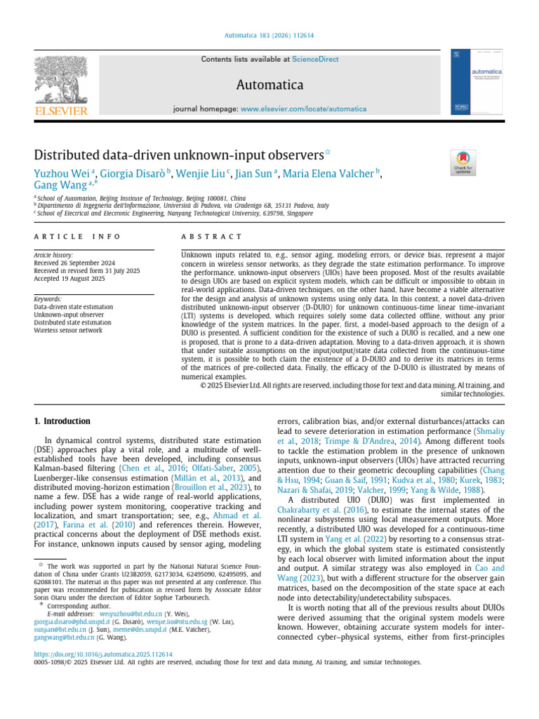 Distributed Data-Driven Unknown-Input Observers | PDF | Matrix (Mathematics) | Functions And ...