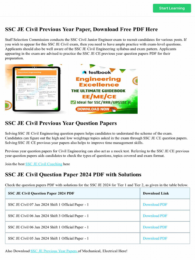 SSC JE Civil Previous Year Paper, Download Free PDF Here | PDF