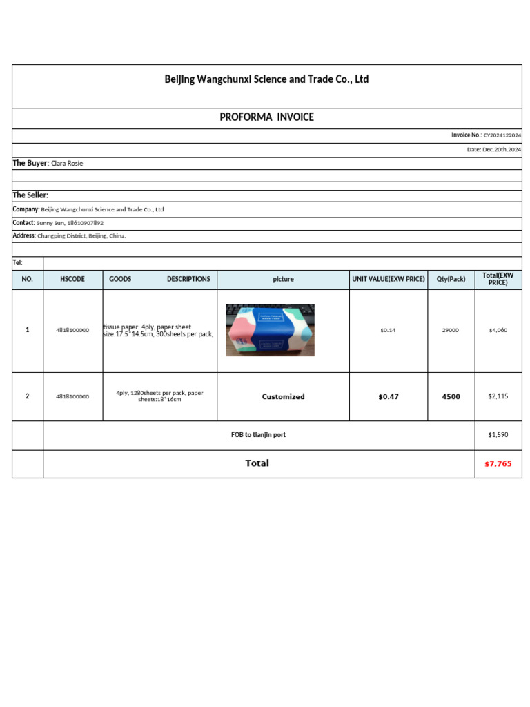 Clara Rosie Performa Invoice. | PDF
