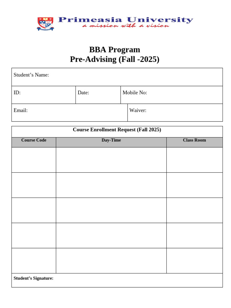Pre Advising Form | PDF