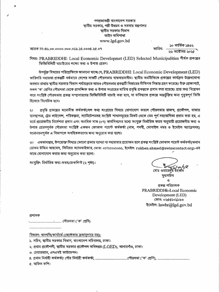 Letter From Project Director Local Government Division - PRABRIDDHI ...