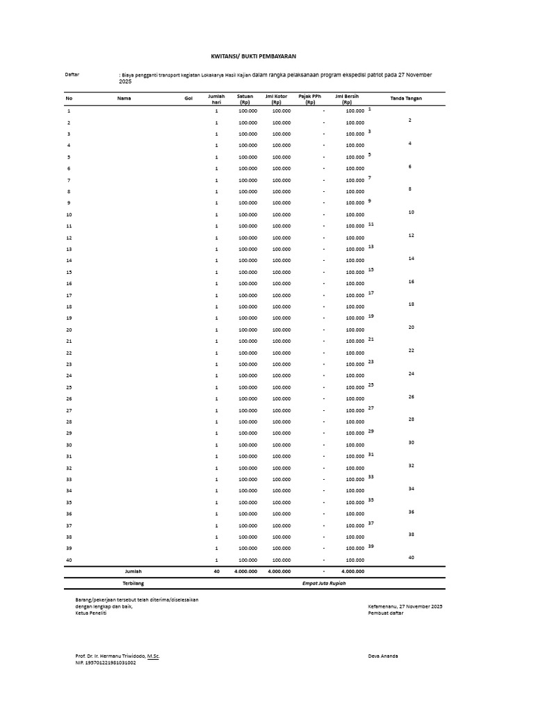 Format Kwitansi Transport - Transport | PDF
