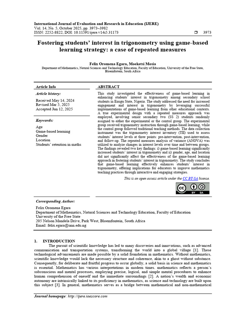 Fostering students’ interest in trigonometry using game-based learning ...