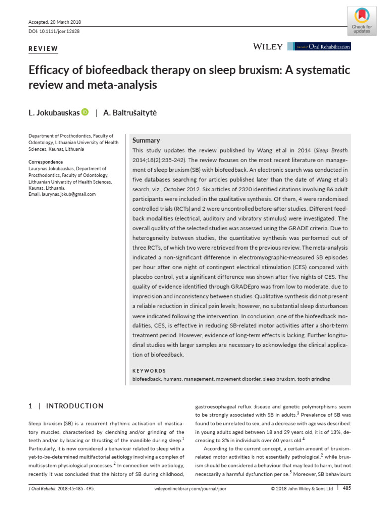 Biofeedback Therapy for Sleep Bruxism | PDF | Electromyography ...