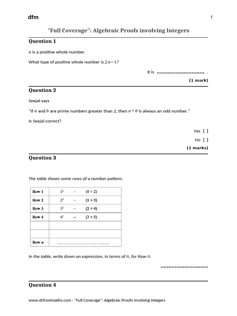 Algebraic Proofs with Integers | PDF | Numbers | Integer