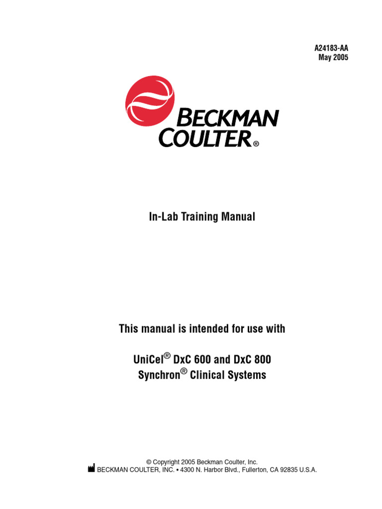 UniCel DxC 600/800 Training Manual | PDF | Electrolyte | Chloride