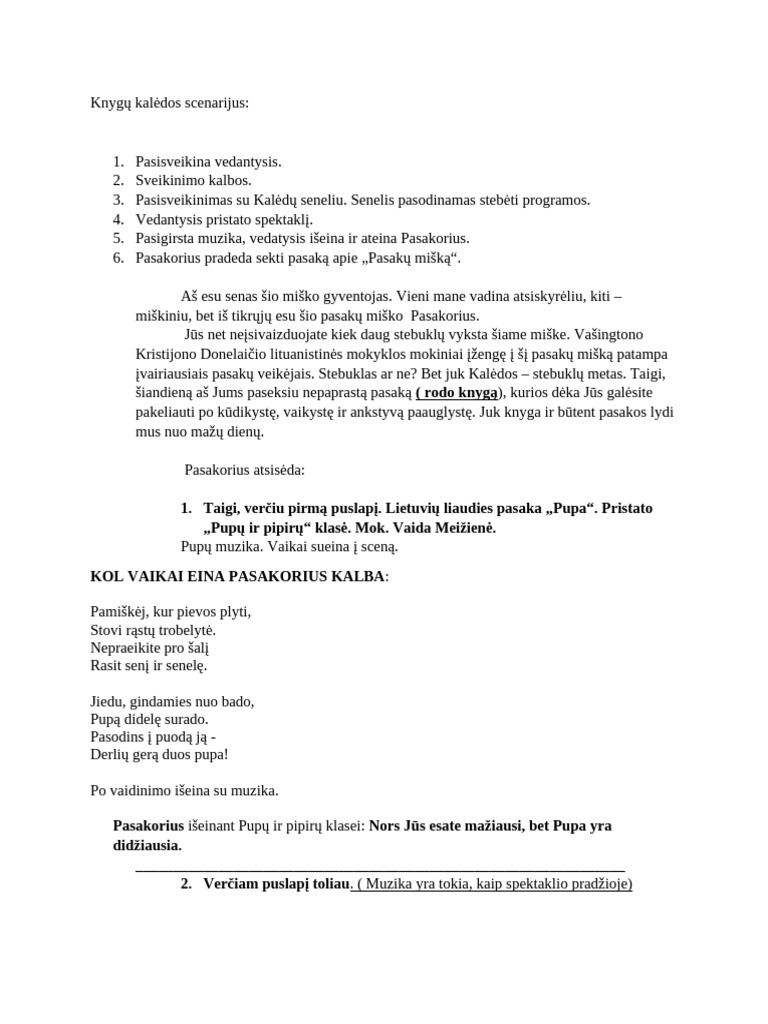 Knygu Kaledos Scenarijus 2015 KDLM | PDF