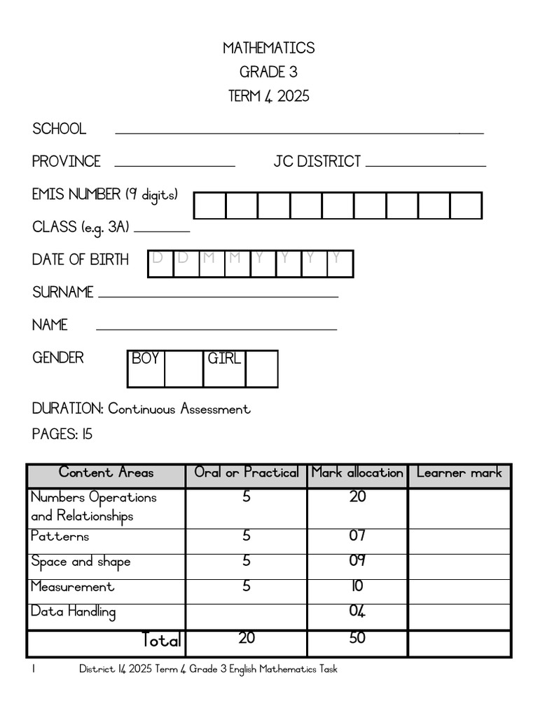 Grade 3 Term 4 Math Assessment 2025 | PDF | Numbers | Mathematics