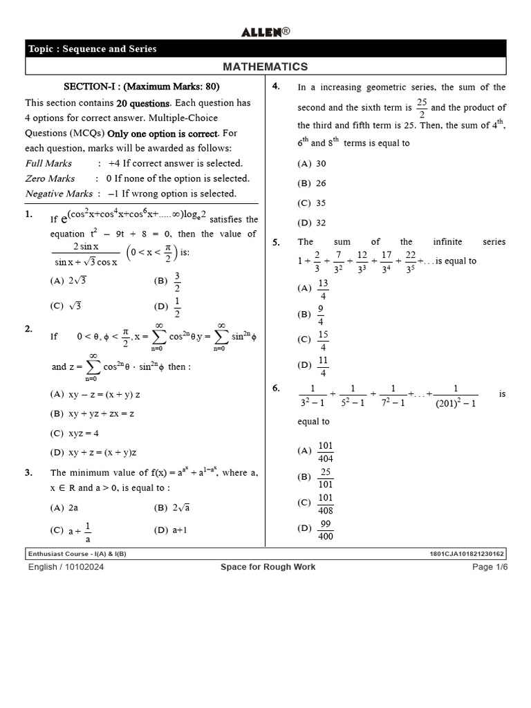 1010 Sequence & Series FINAL | PDF | Elementary Mathematics | Arithmetic
