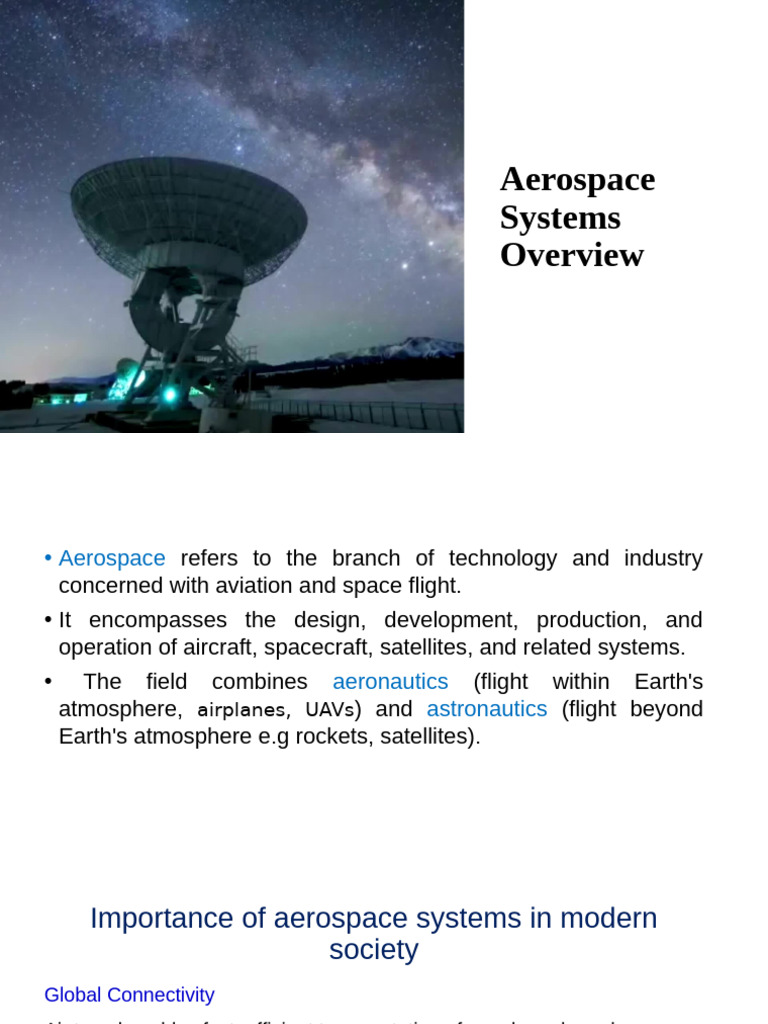 Aerospace Systems: Overview & Innovations | PDF | Satellite | Aircraft