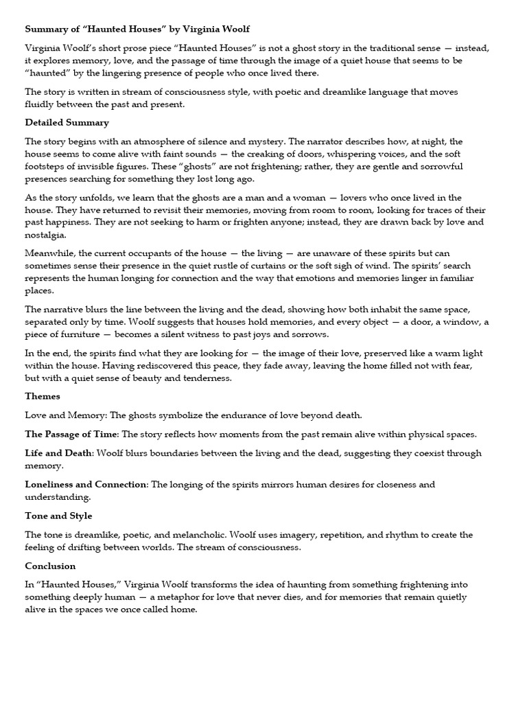 Virginia Woolf's "Haunted Houses" Summary | PDF | Ghosts | Love