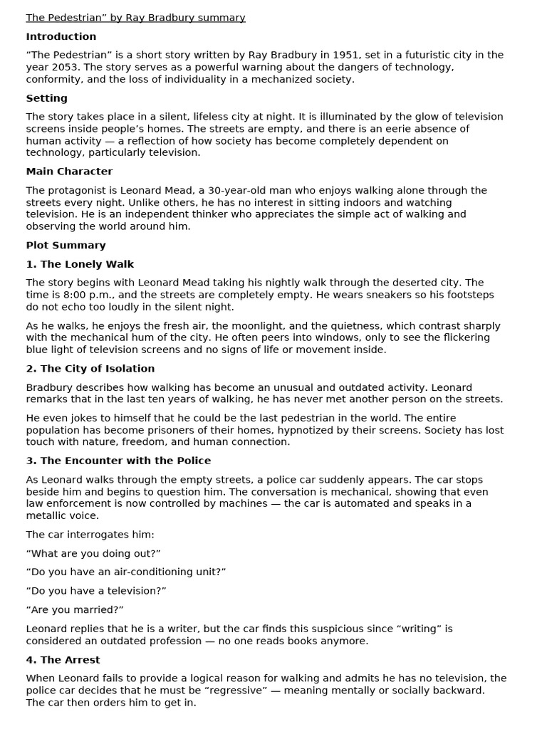 The Pedestrian Question and Answers and Summary | PDF | Dystopia ...