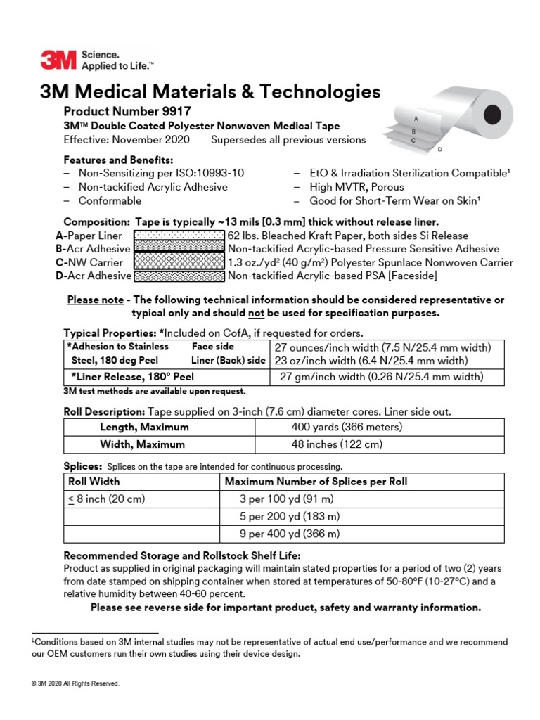 3M 9917 DC Polyester Nonwoven Tape 无纺布7.5N 6.4N | PDF | Materials ...