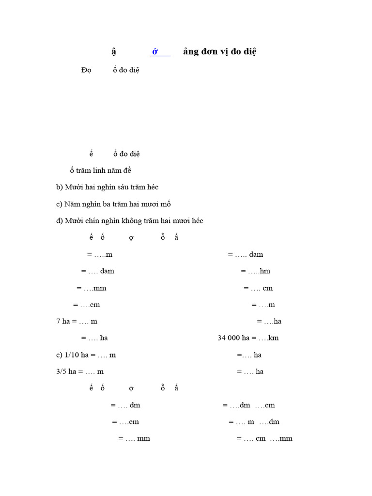 Bai Tap Bang Don Vi Do Dien Tich Mon Toan Lop 5 5 | PDF