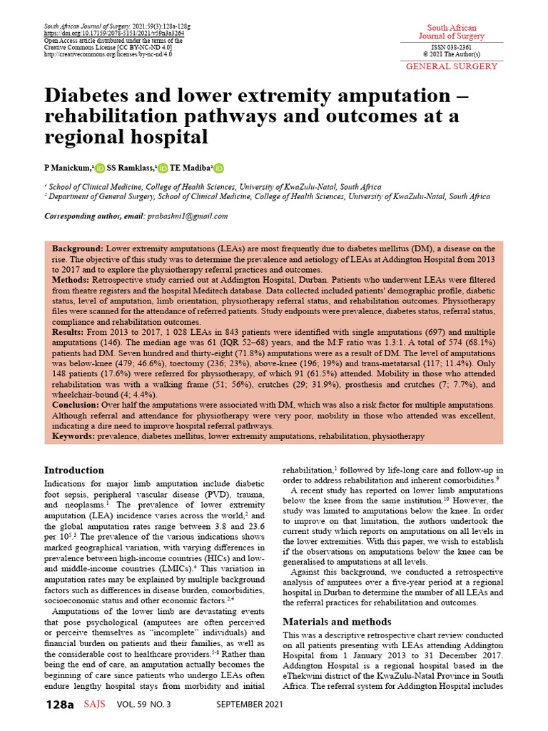 Diabetes and Lower Extremity Amputation - Rehabili | PDF | Amputation ...