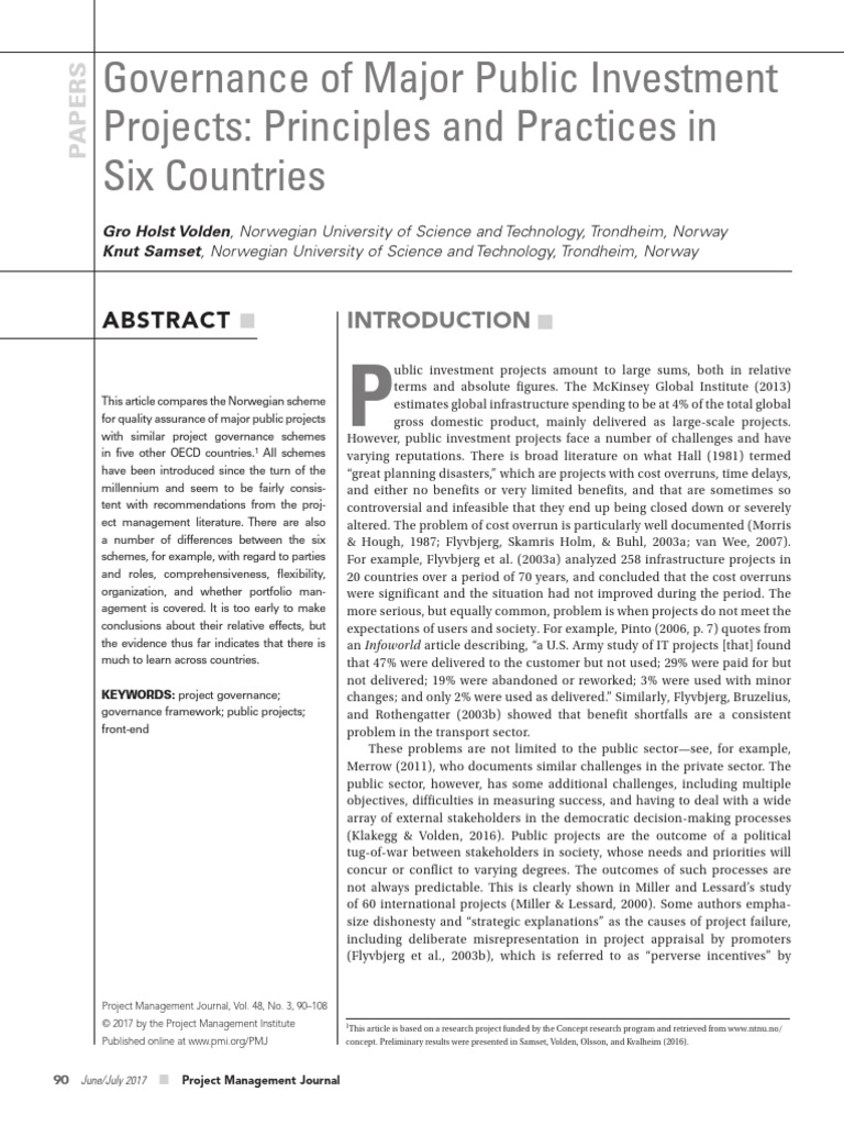Governance of Major Public Investment Projects - Principles and ...