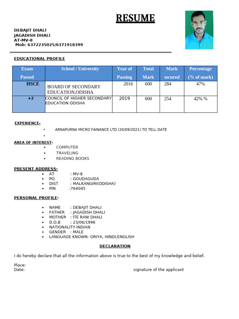 Resume: Board of Secondary Education, Odisha 2016 600 284 47% 600 254 ...