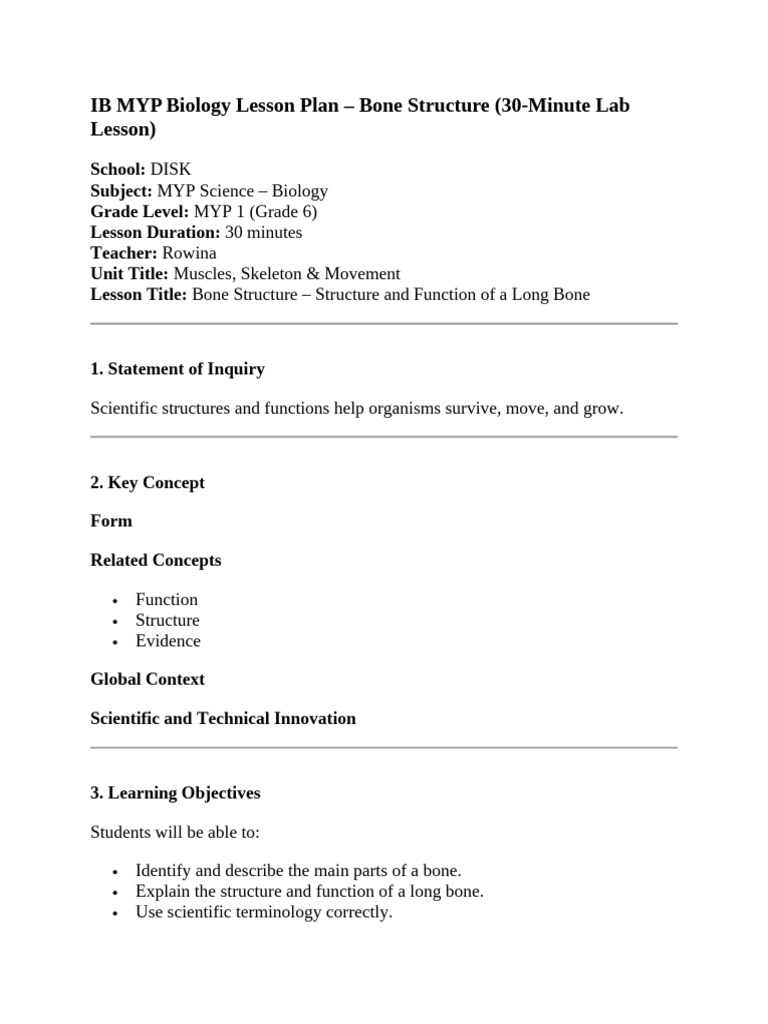 IB MYP Biology Lesson Plan 24.november in English | PDF