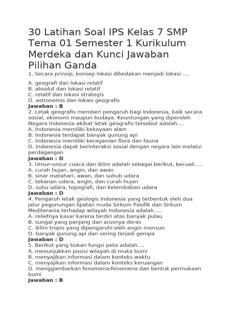 Latihan Soal IPS Kelas 7 SMP Semester 1 | PDF