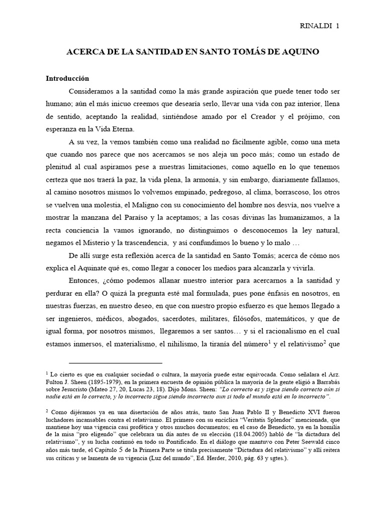 Santidad según Santo Tomás de Aquino | PDF | Tomás de Aquino | Gracia ...