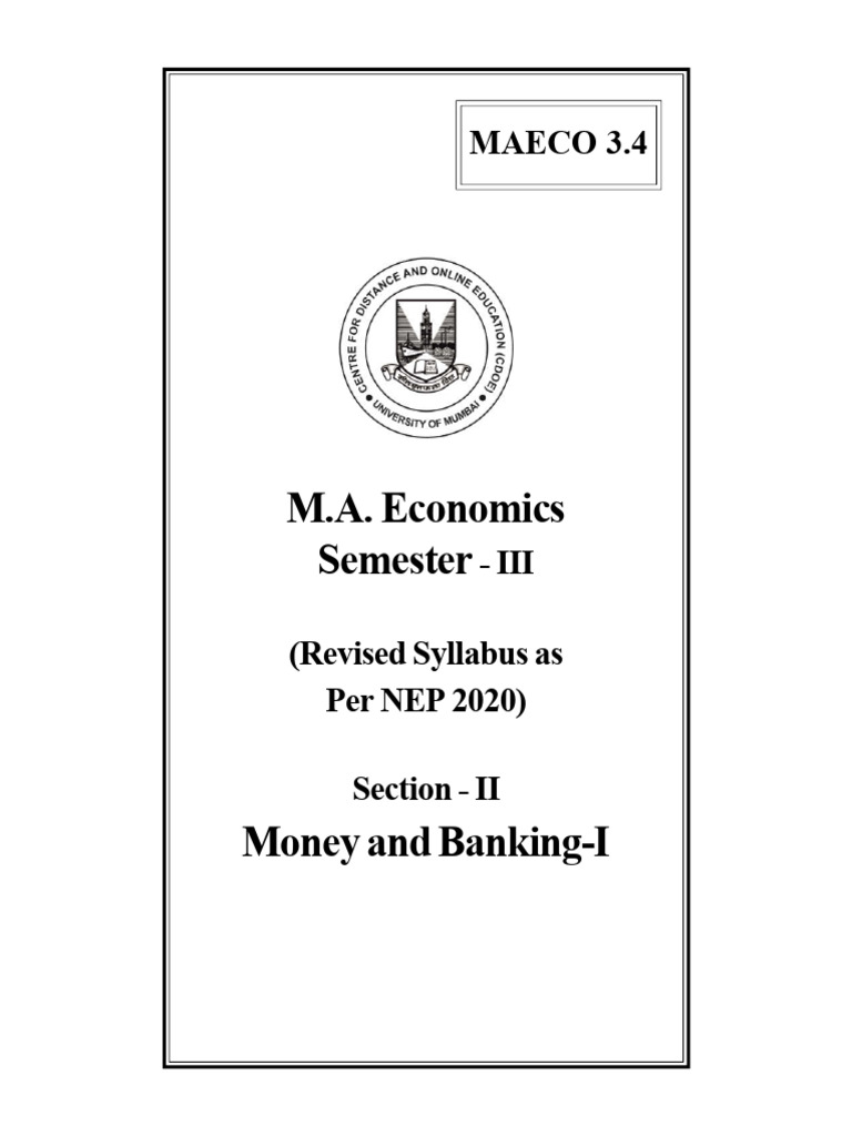 Money and Banking I Syllabus - MA Economics | PDF | Money | Money Supply