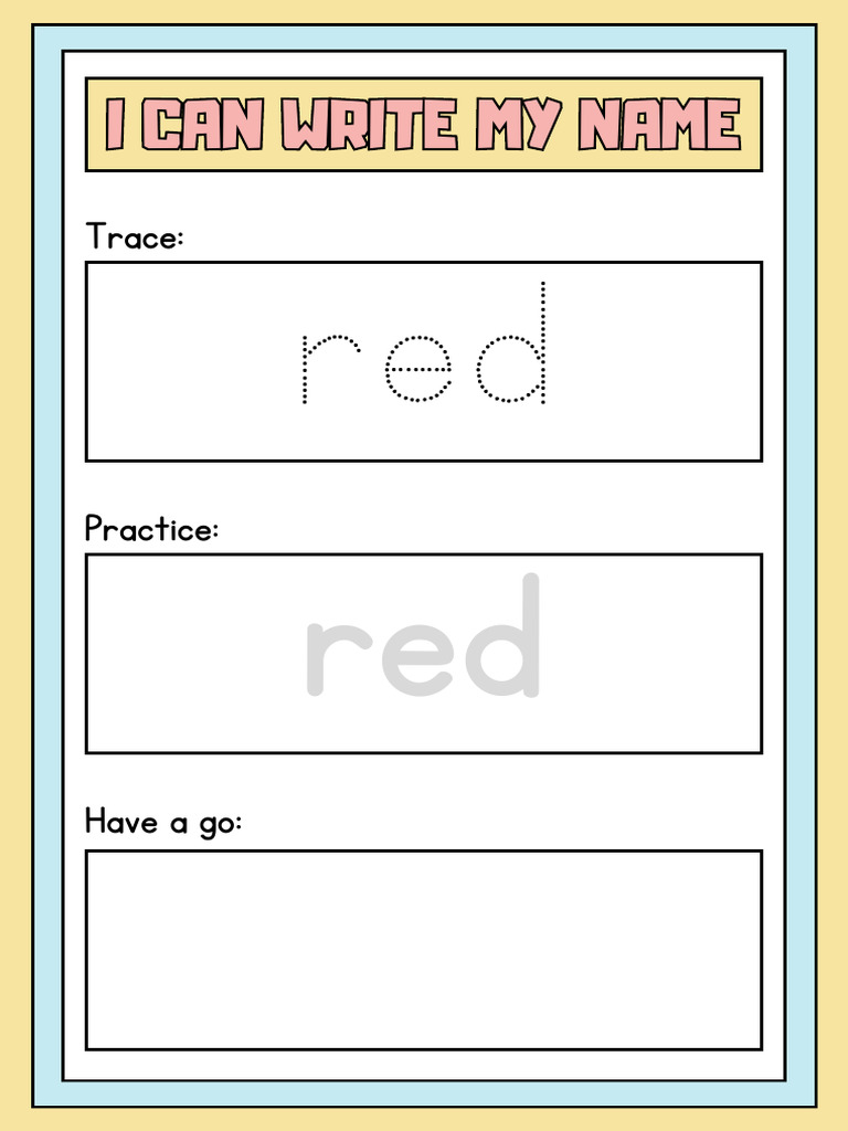 I Can Write My Name English Worksheet in Colorful Simple Style | PDF