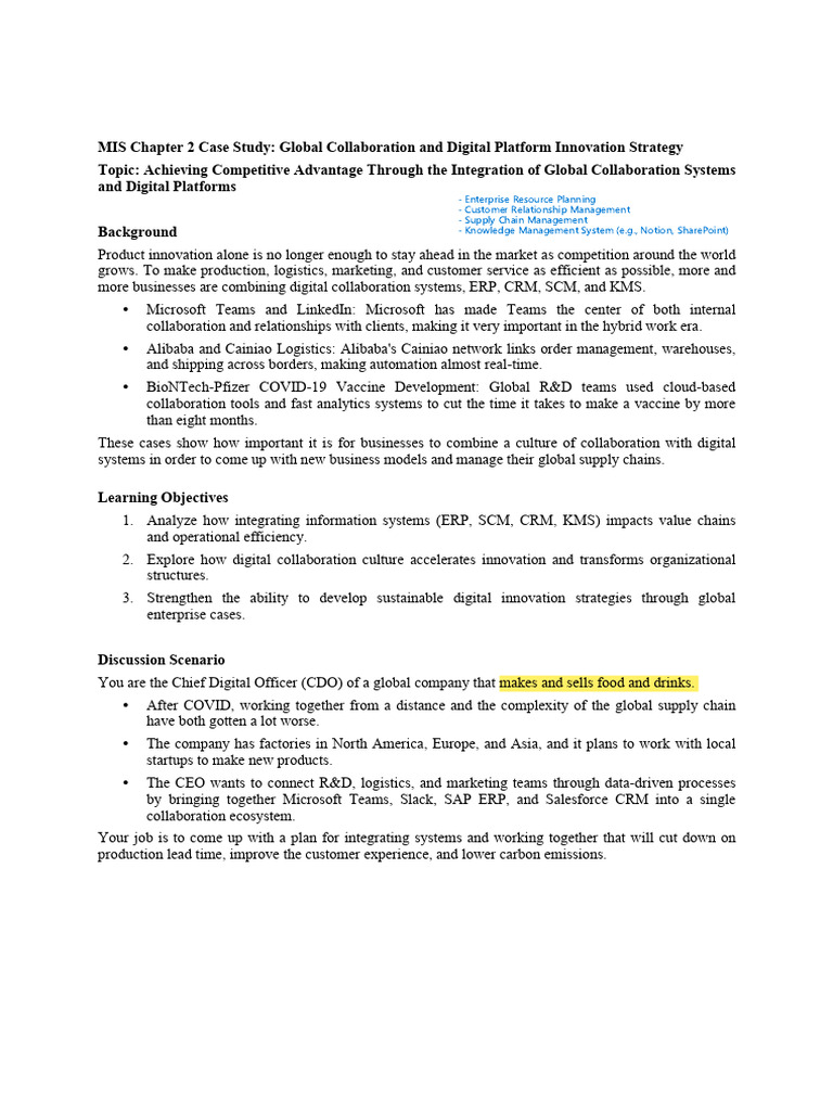 MIS Chapter 2 Case Study | PDF | Supply Chain Management | Customer Relationship Management