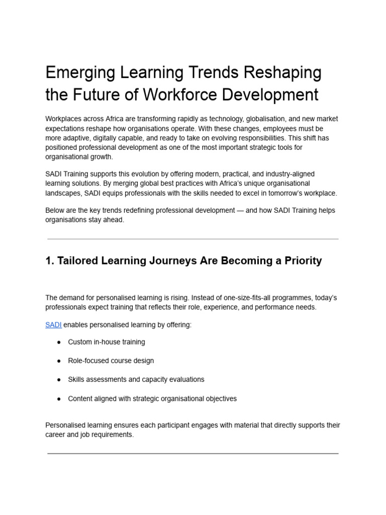 Emerging Learning Trends Reshaping The Future of Workforce Development ...